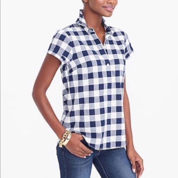 J. Crew | Tops | Jcrewbuffalo Checked Popover Blouses Large Navy ...